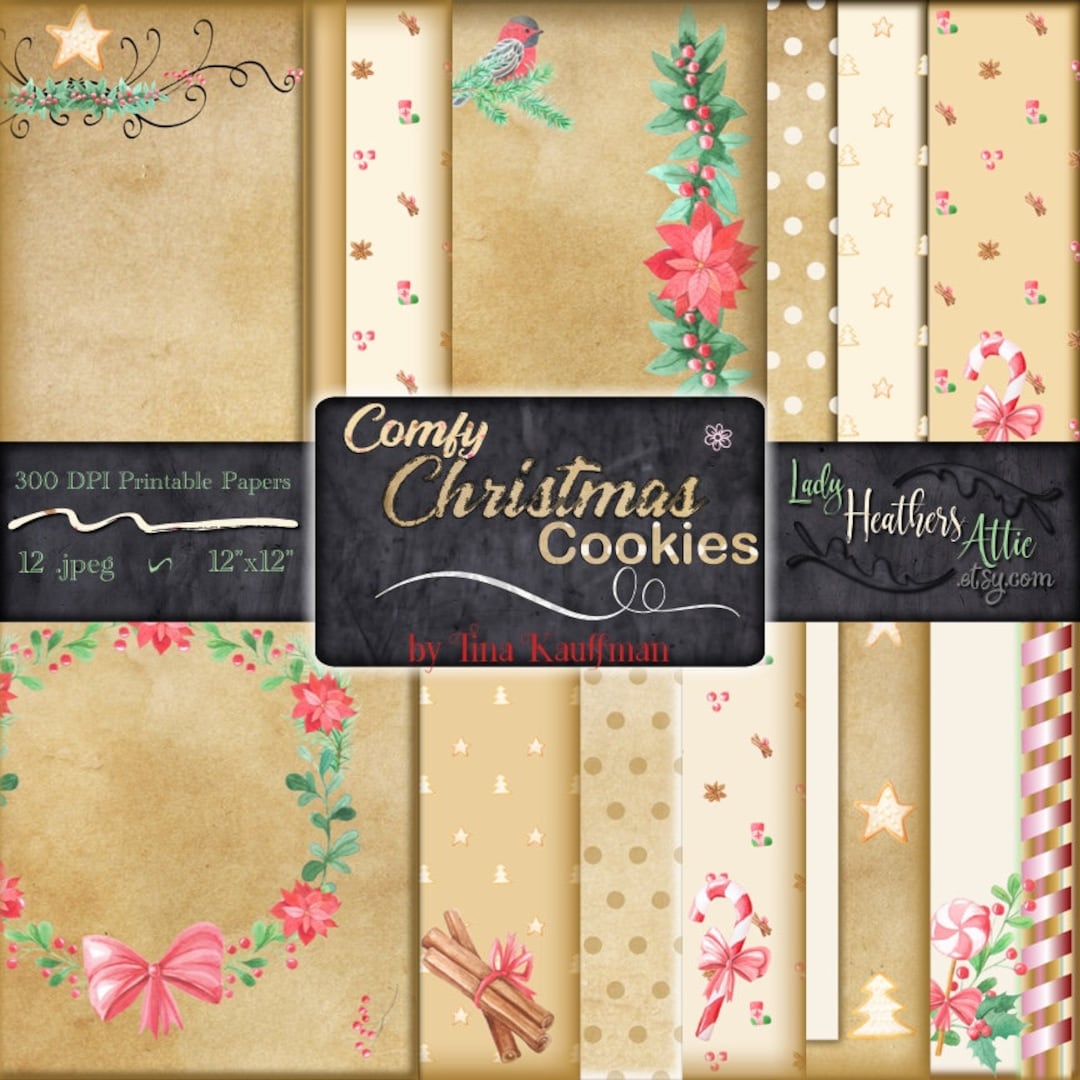 Kraft Paper Cozy Christmas Cookies Digital Paper, Printable Scrapbook ...
