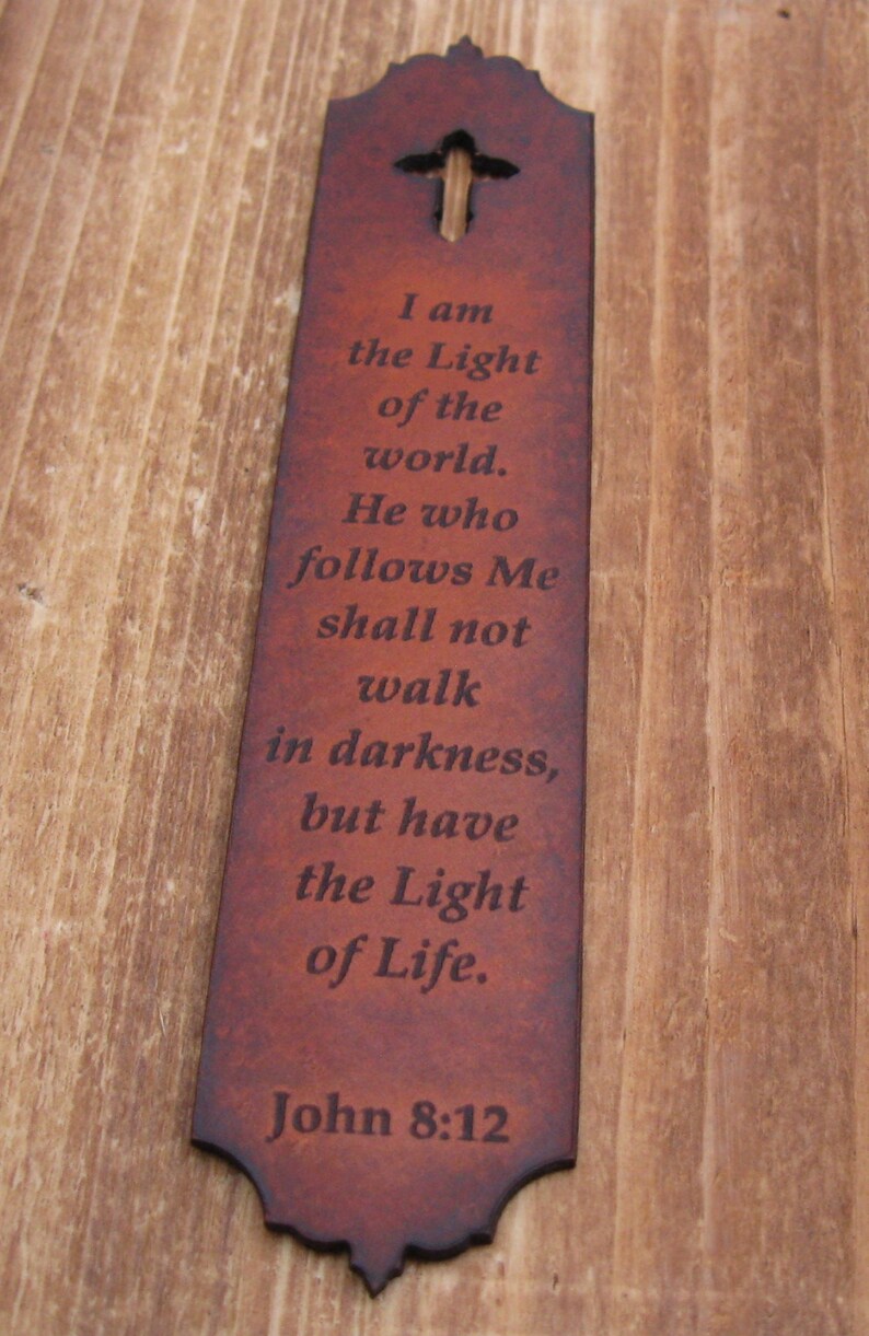 Leather Bookmark, John 8:12, NKJV, Christian Leather Bookmark in Aged ...
