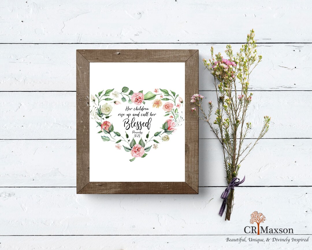 Proverbs 31:28 Bible Verse Art Printable - Christian Wall Art - Bible ...