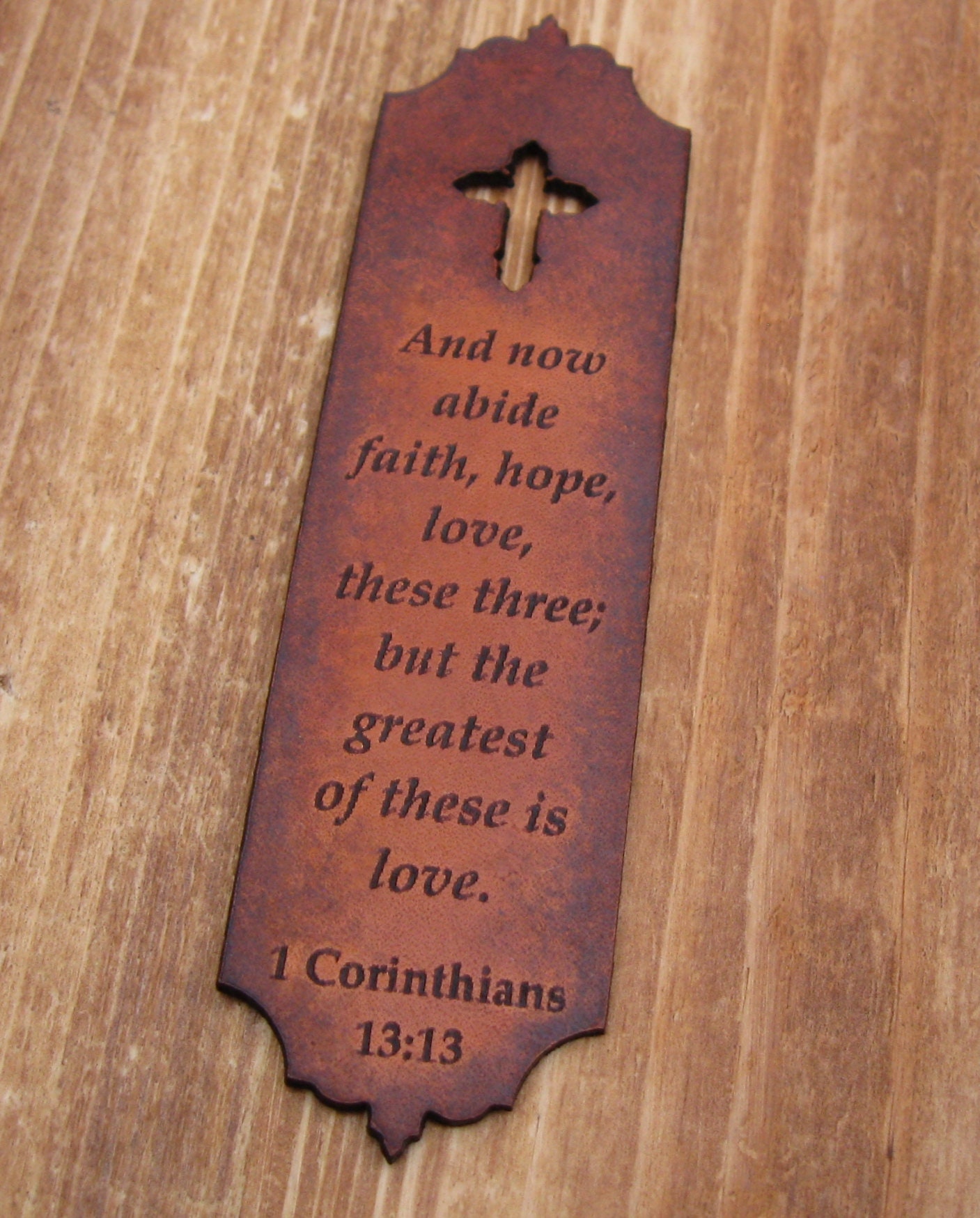 Christian Leather Bookmark, 1 Corinthians 13:13 Bible Verse Leather ...