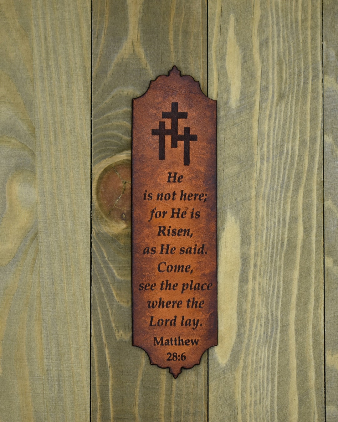 Christian Bookmark, Matthew 28:6 Bible Verse NKJV, Leather Bible ...