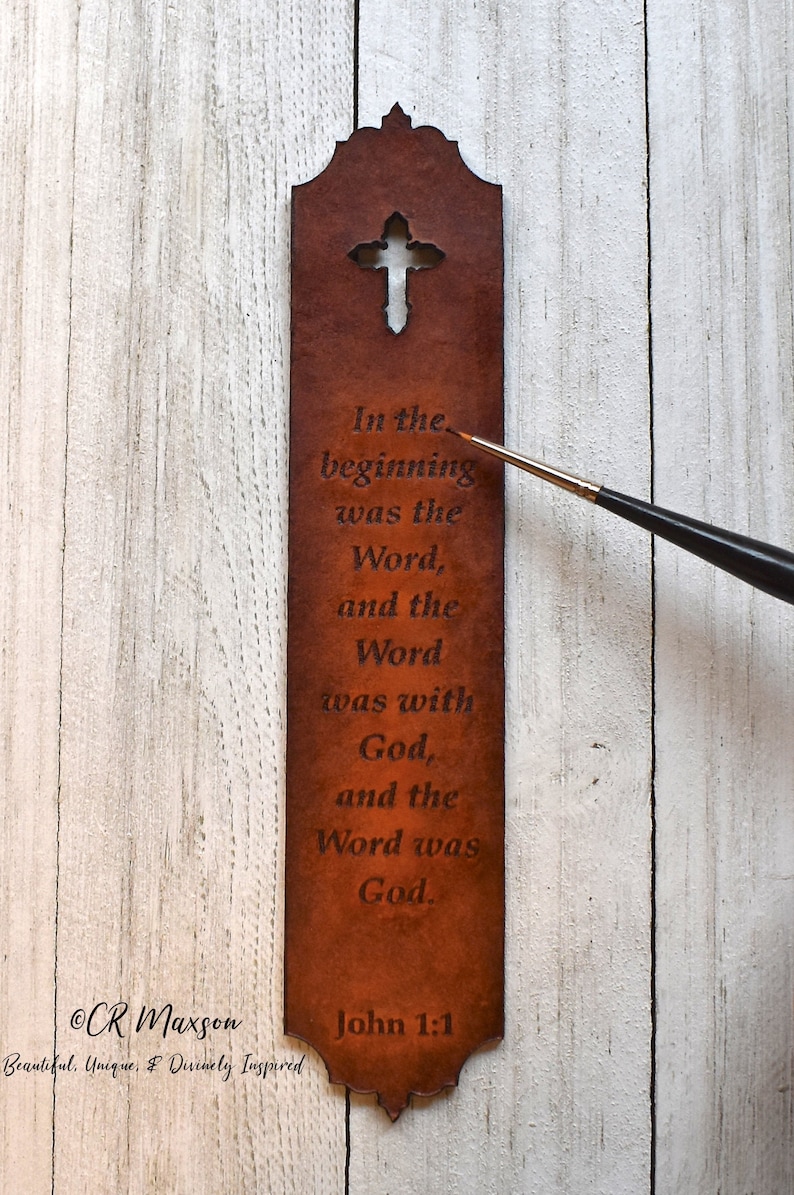 Leather Bookmark, John 1:1 Bible Verse, Christian Leather Bookmark in ...