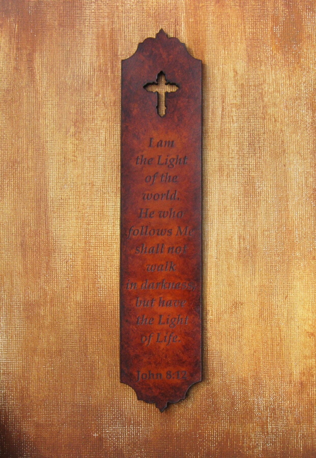 Leather Bookmark, John 8:12, NKJV, Christian Leather Bookmark in Aged ...