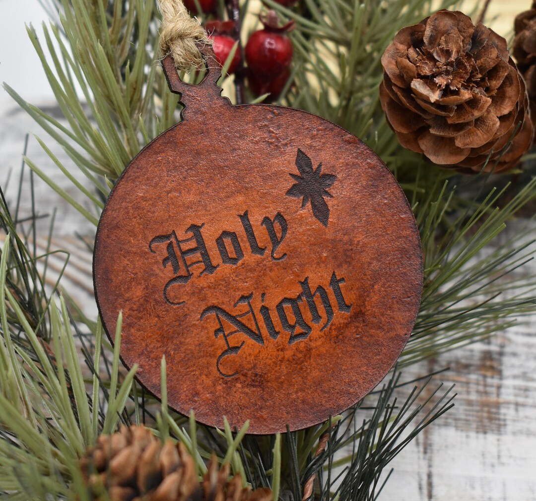 Christian Leather Ornament, Holy Night With North Star Ornament in Aged ...