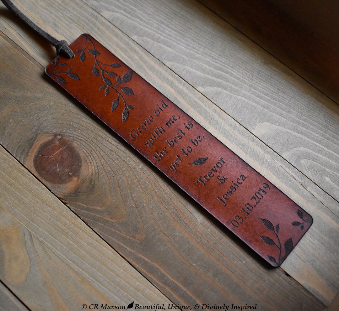 Personalized Leather Anniversary Bookmark - 3rd Anniversary Gift ...