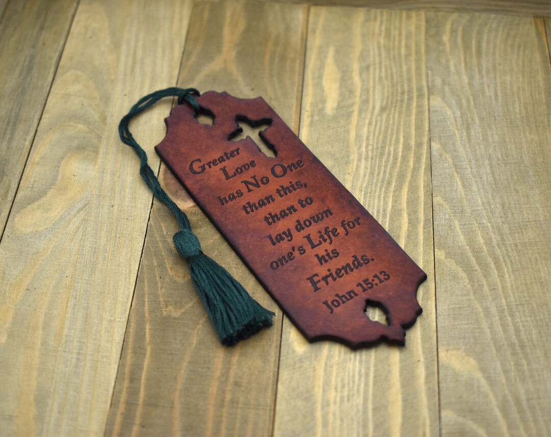 Leather Bookmark - Bible Verse Leather Bookmark With John 15:13 ...