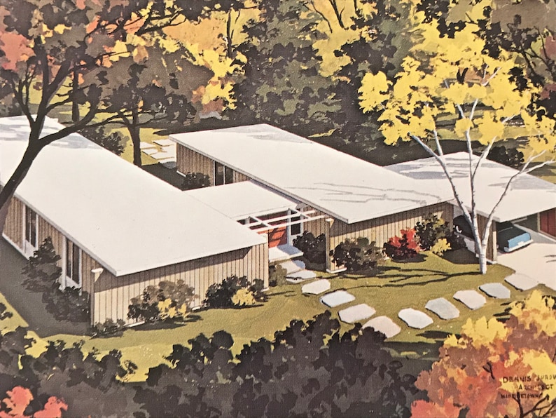 Architectural Rendering Albert Halse 1972 Mid Century Modern Design ...