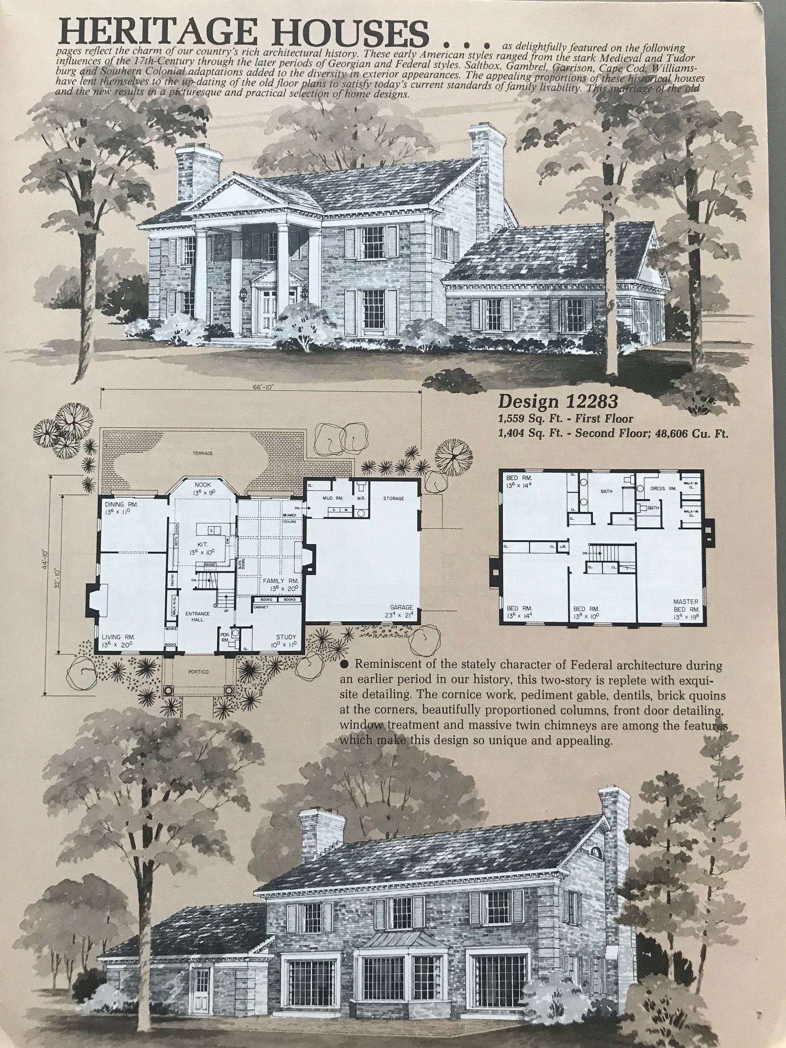 Two Story Homes Vintage House Plans Book Colonial Tudor French Spanish ...