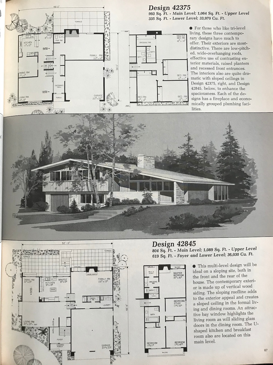 205 Home Plans Multi-level Designs Richard Pollman Mid Century Modern ...