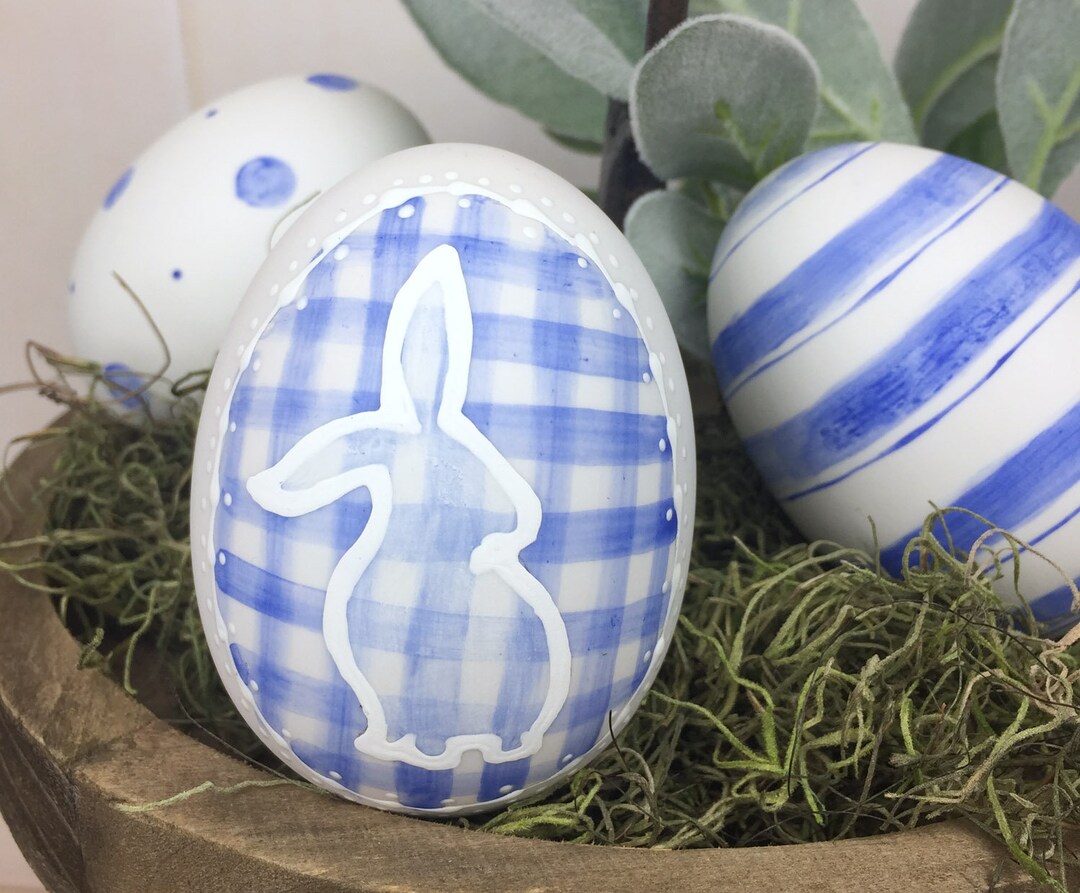 Blue Easter Egg Set Ceramic Eggs - Etsy