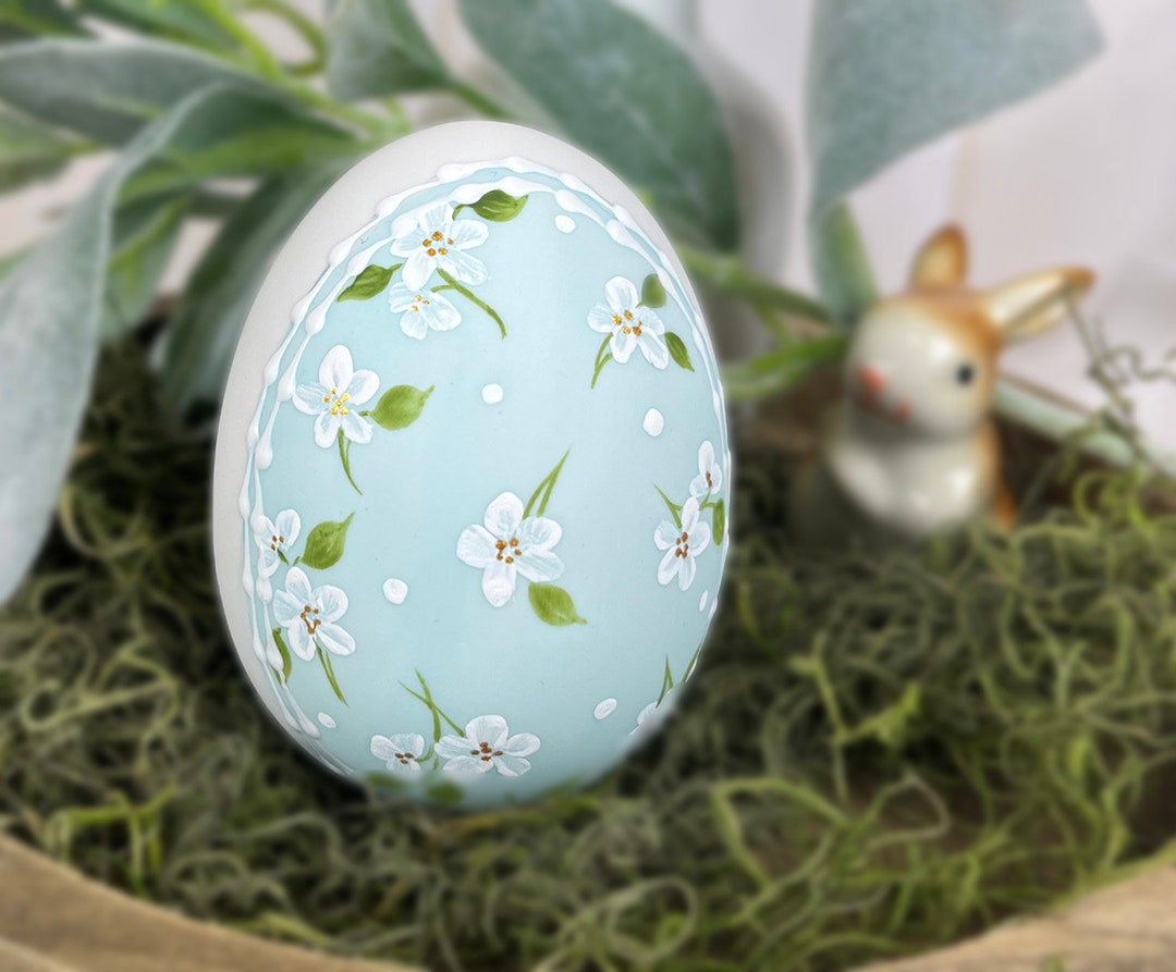 Country Blue Calico Floral Ceramic Easter Egg Bunny - Etsy