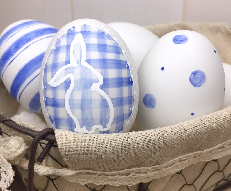 Blue Easter Egg Set Ceramic Eggs - Etsy