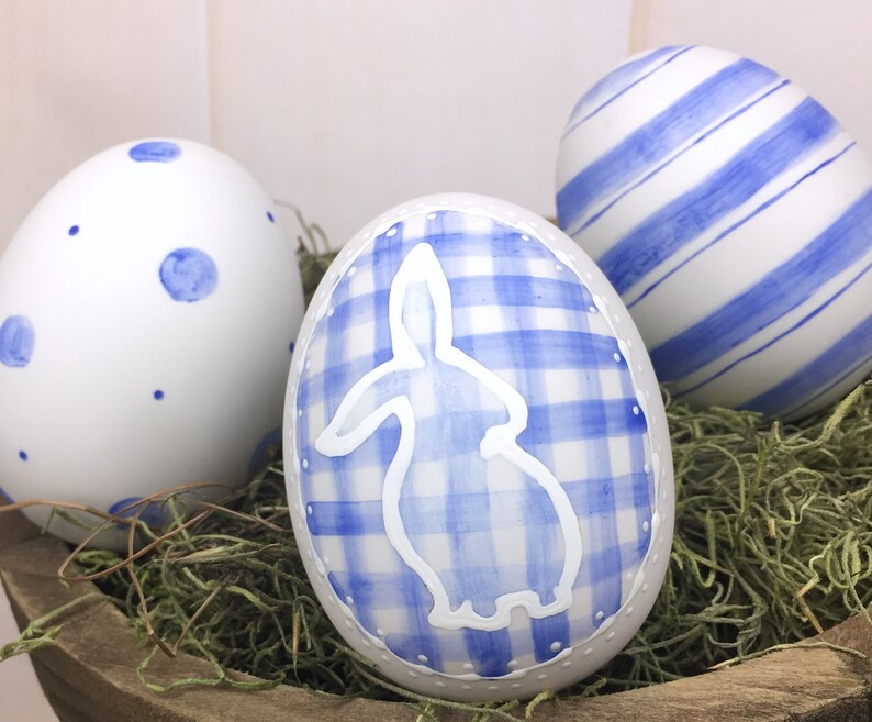 Blue Easter Egg Set Ceramic Eggs - Etsy