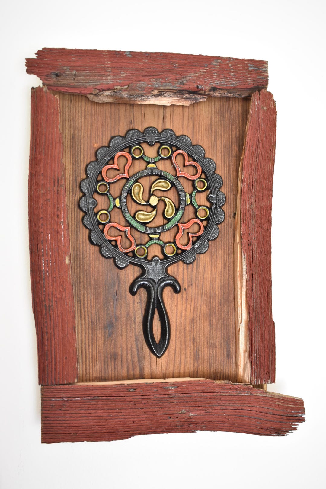 Rustic Wall Decor | Antique Cast Iron Hot Iron on 200-year-old Barn ...