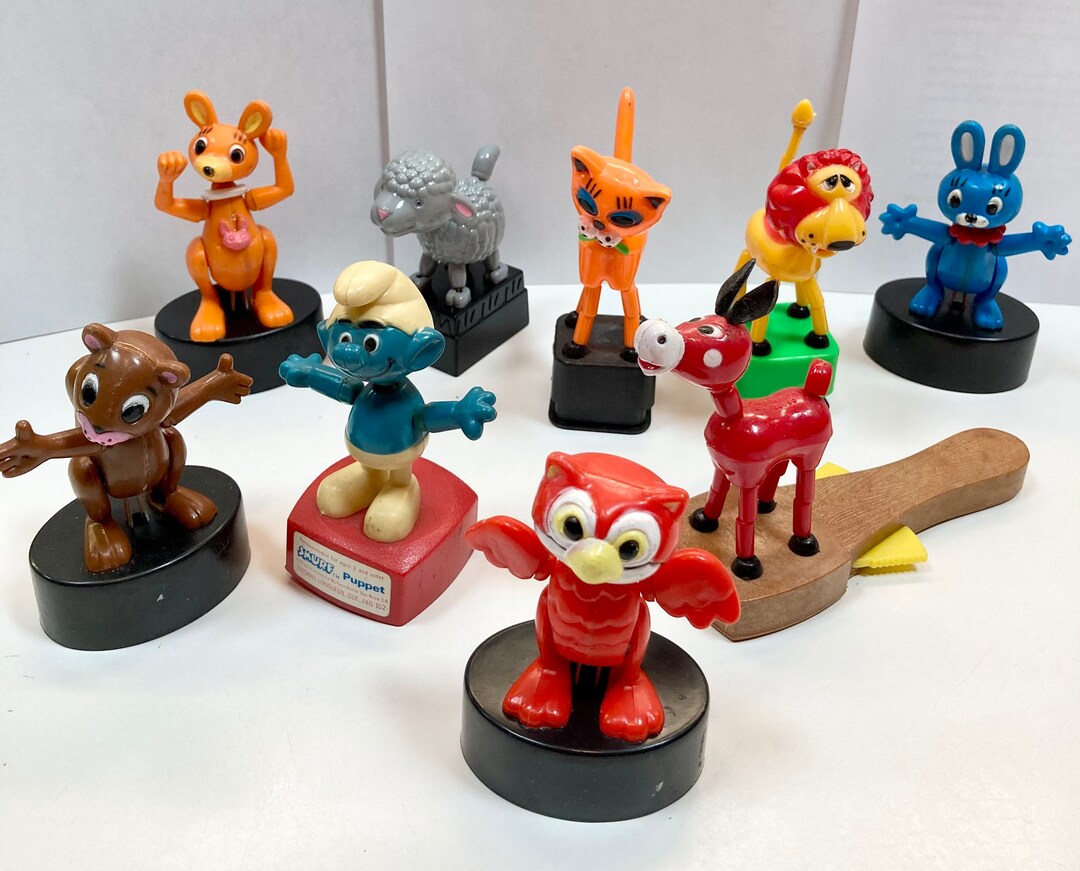 Vintage Animal Push Puppets - 1970s Made in Hong Kong Plastic Push ...