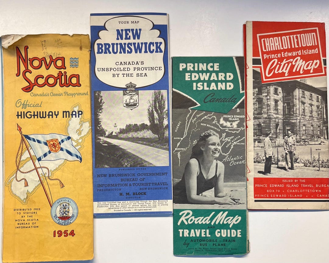 1950s Maps of the Maritimes: Nova Scotia, New Brunswick, Prince Edward ...