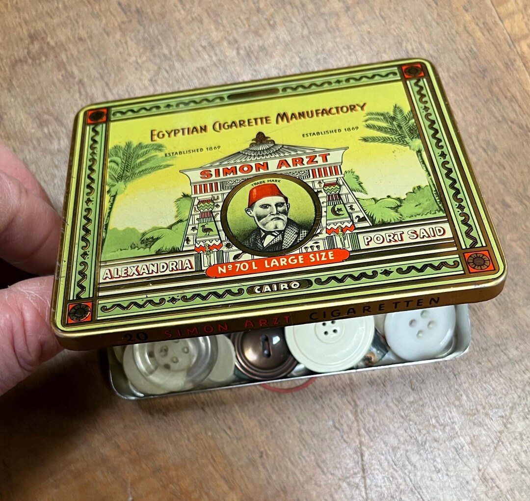 Vintage Button Box - Egyptian Cigarette Tin Box Full of 65+ Antique ...