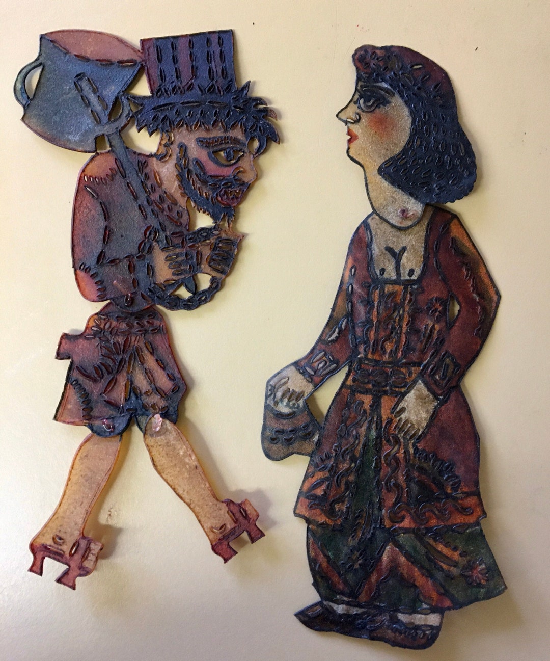 2 Vintage Shadow Puppets From Traditional Turkish Shadow Theatre ...