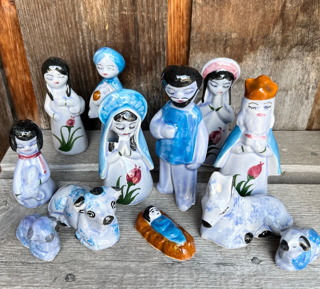 Vintage 12 Piece Mexican Nativity Scene - Folk Art - as Is - Etsy