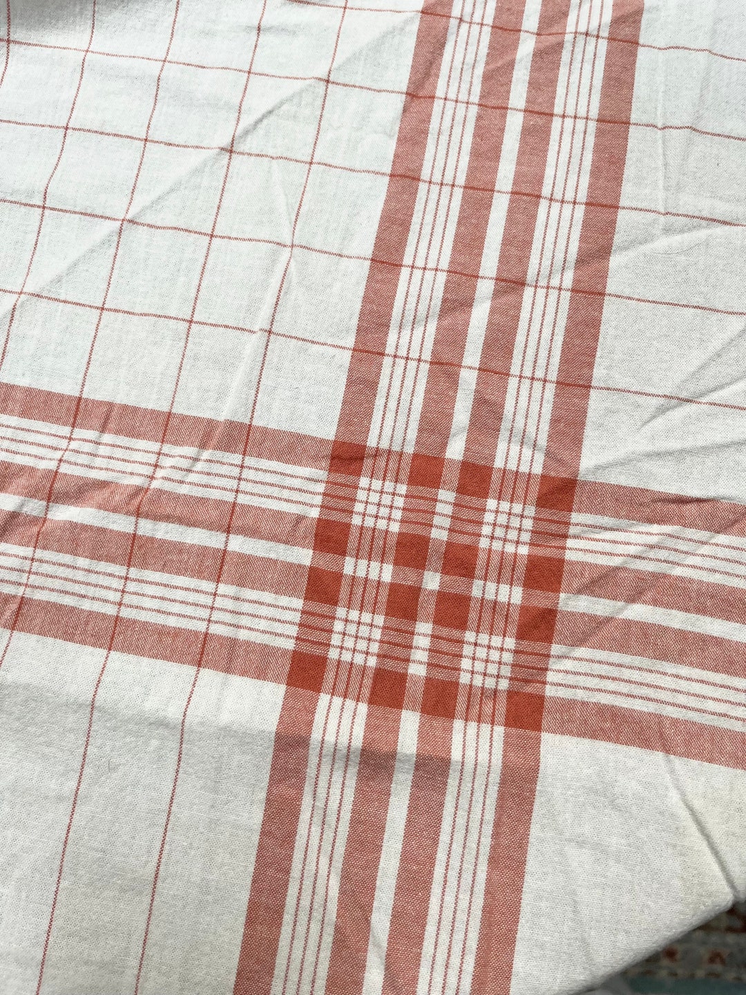 Red and White Farmhouse Cotton Tablecloth Vintage Long Woven Tablecloth ...