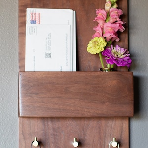 Solid Walnut Mail Organizer and Key Rack, Key Rack With Brass Knobs ...