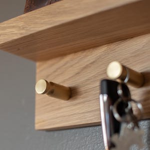 Solid White Oak Entryway Organizer: Key & Coat Rack With Brass Hooks - Etsy