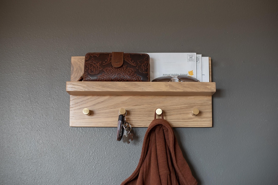 Solid White Oak Coat Rack & Key Rack, Entryway Organizer - Etsy