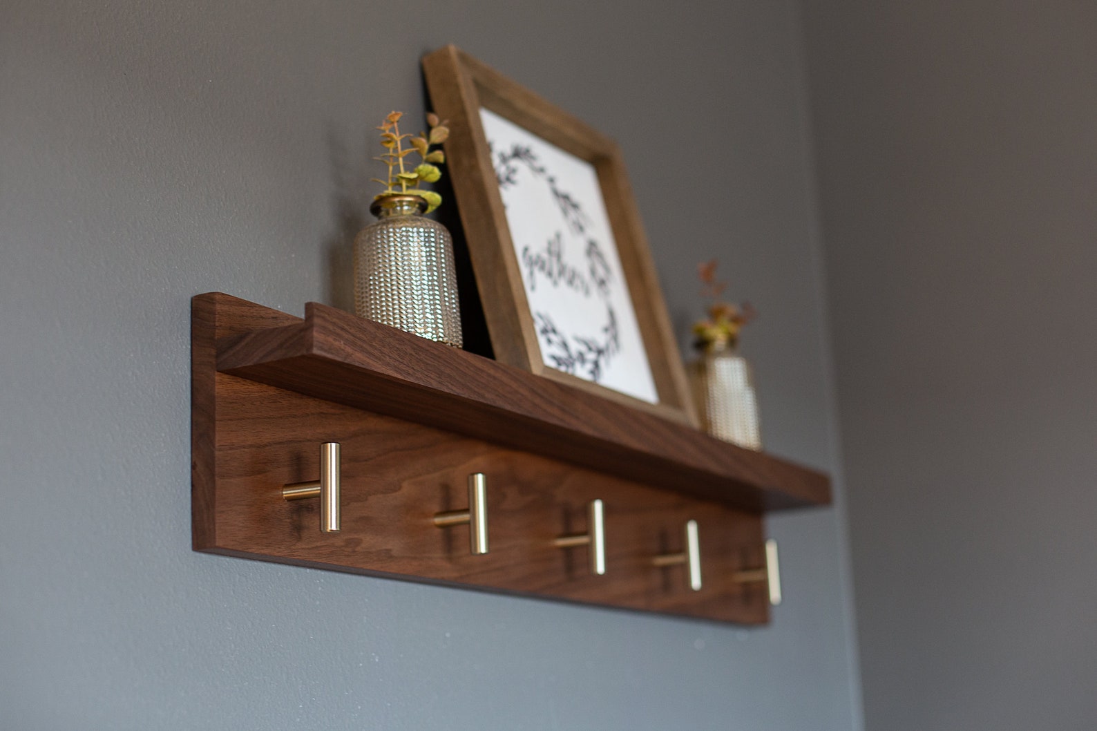 Solid Walnut Coat Rack With Picture Ledge Wall Mount Coat - Etsy