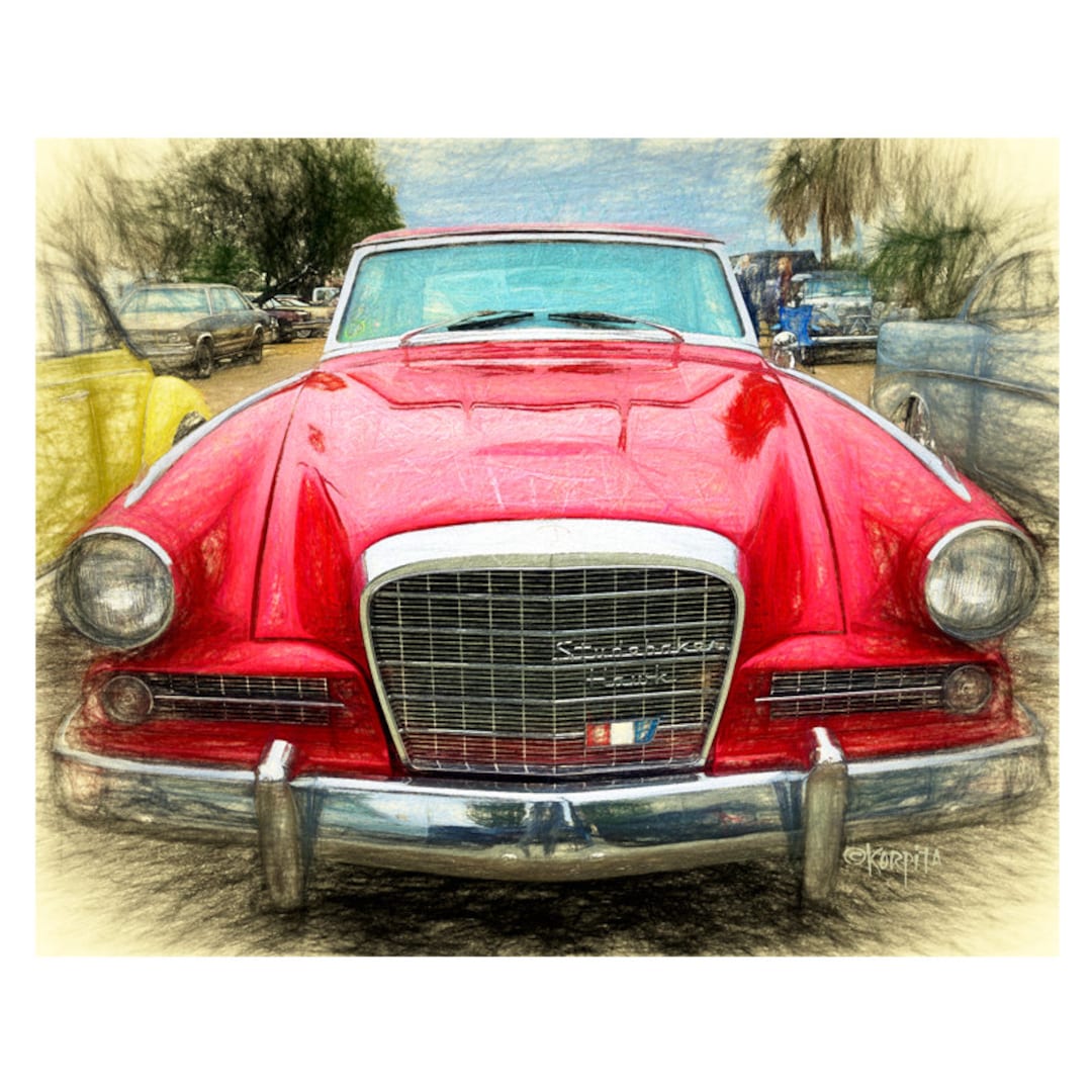 Studebaker Hawk, Classic Car Art, Cruising the Coast, Old Red Car ...