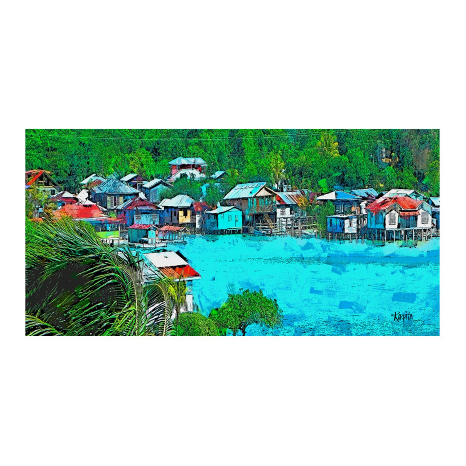 Tropical Houses Caribbean Art Roatan Art Tropical Art - Etsy