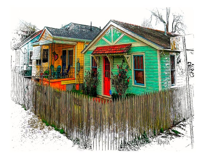 Colorful Houses, Caribbean Folk Art, Naive Art, Tropical Art, Coastal ...