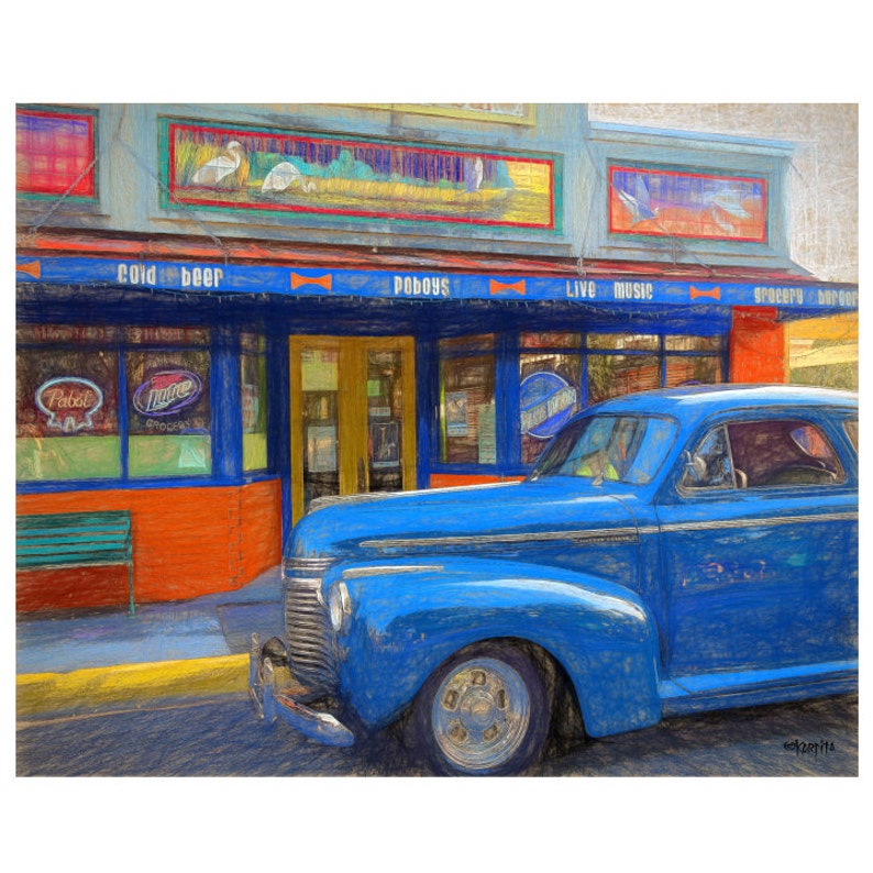 Classic Car Art, Vintage Chevy Art, Old Blue Chevy Art, Master Deluxe ...