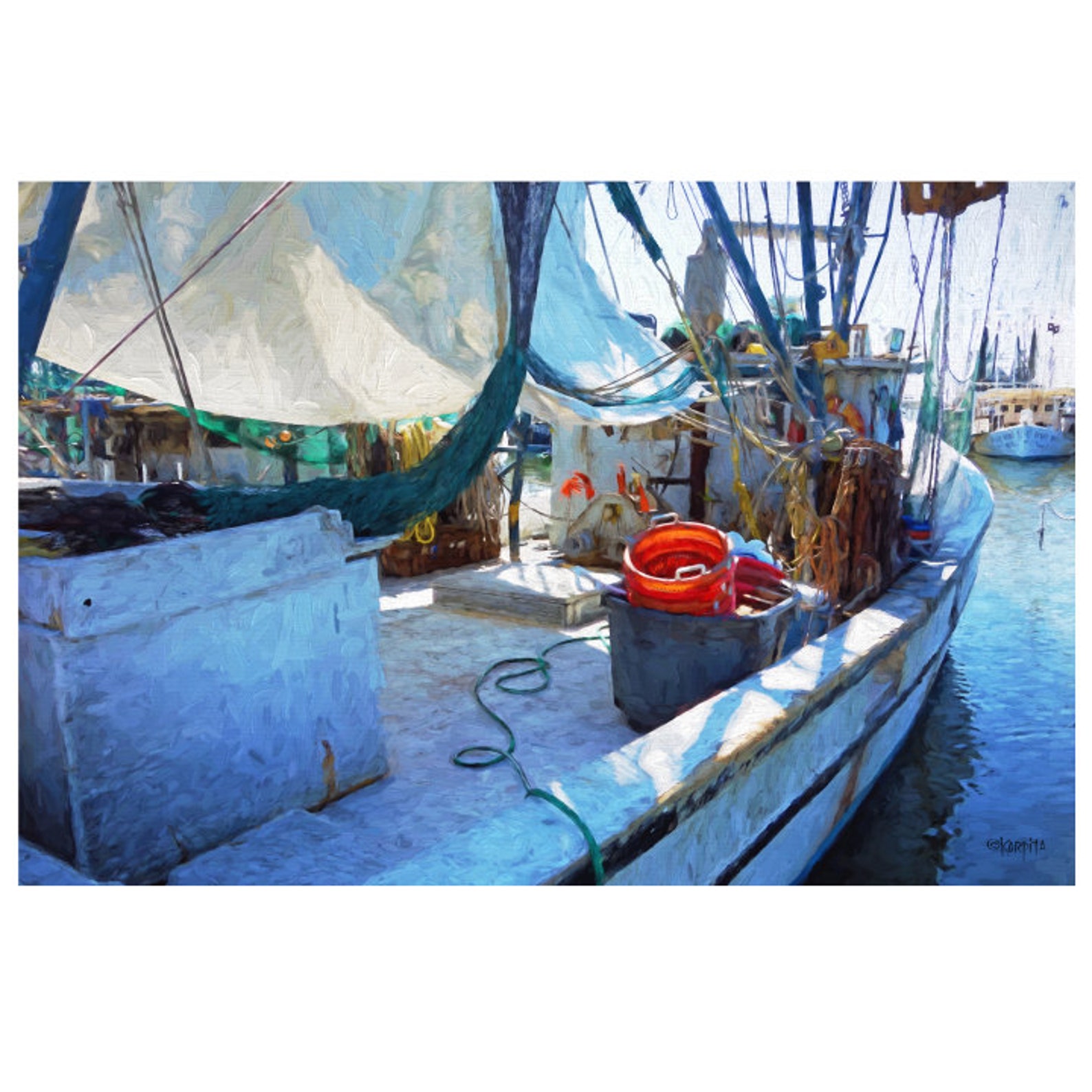 Shrimp Boat Art Shrimp Boat Print Boat Harbor Coastal - Etsy