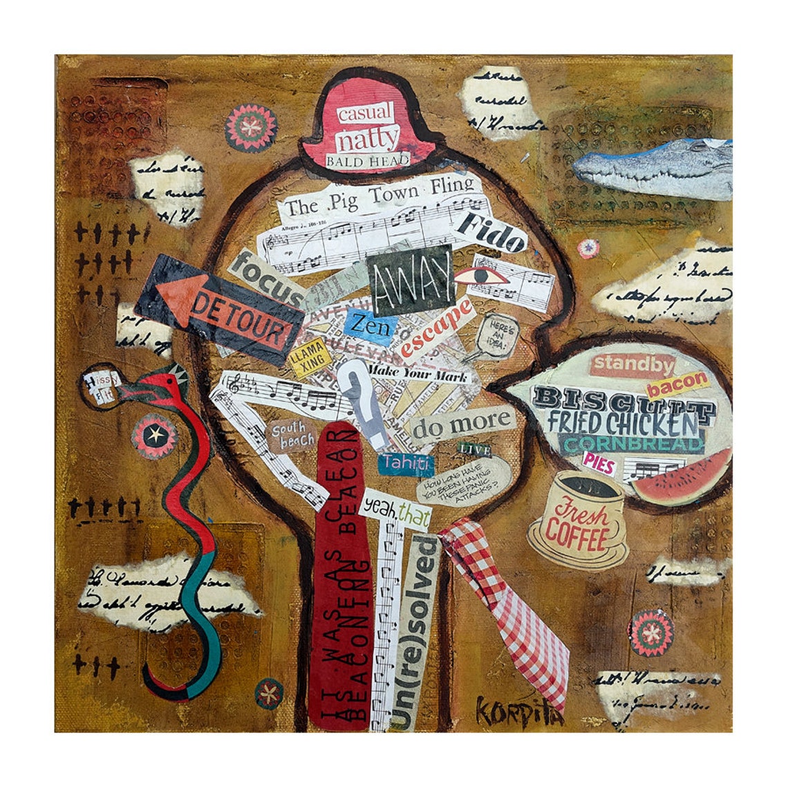 Voices in My Head Folk Art Collage Colorful Original Art - Etsy