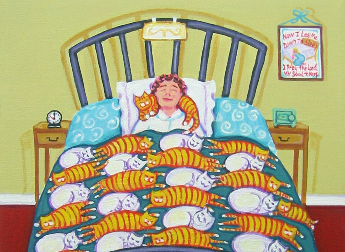 Cat Folk Art Crazy Cat Lady Orange Cat Art White Cat Art - Etsy