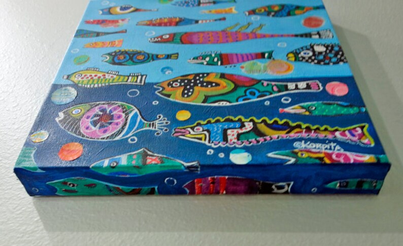 Fish Art Fish Folk Art School of Fish Colorful Folk Art - Etsy