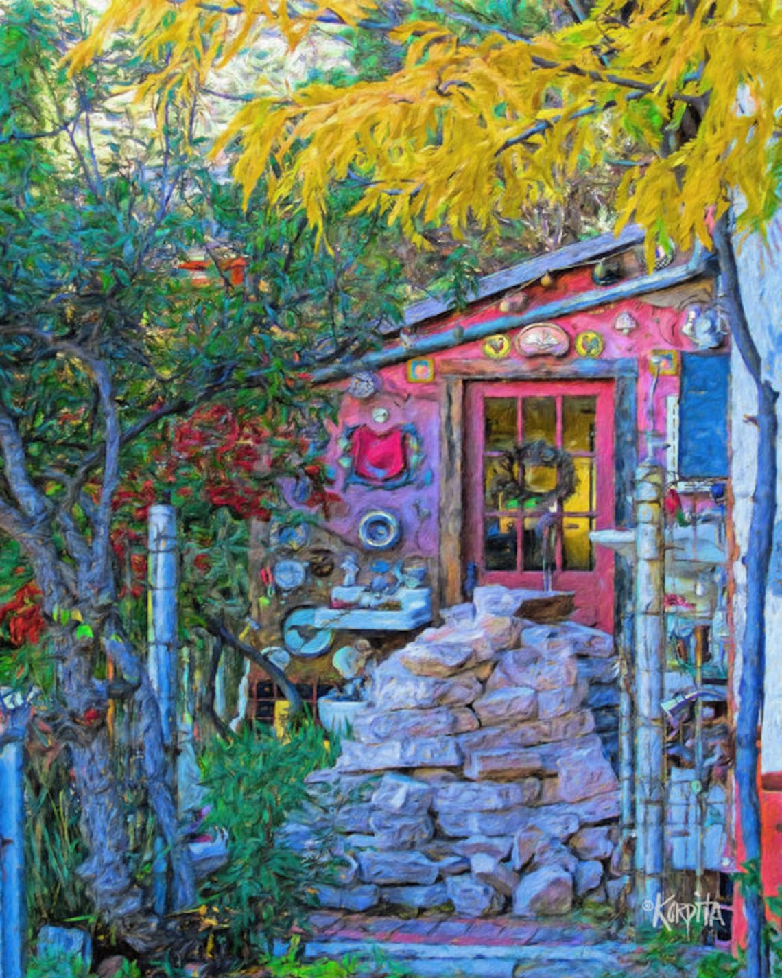 Bisbee AZ Art, Autumn Art, Bisbee House, Tiny House Art, Colorful ...