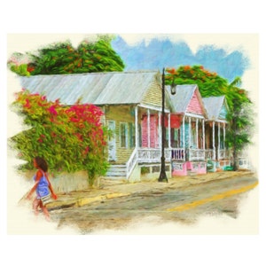 Tropical Art, Key West Art, Shotgun Houses Print, Colorful Houses ...