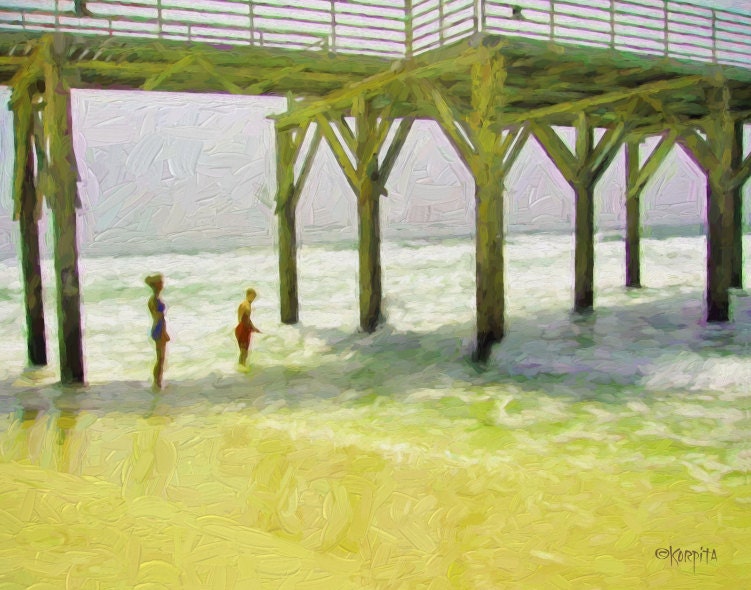 Seashore Beach Ocean Pier Woman Boy Beach Decor Beach - Etsy
