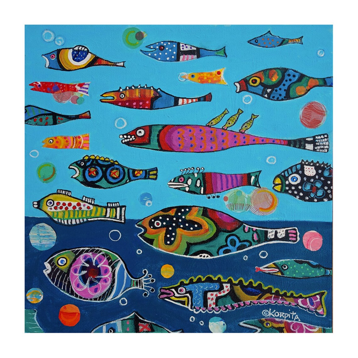 Fish Art Fish Folk Art School of Fish Colorful Folk Art - Etsy