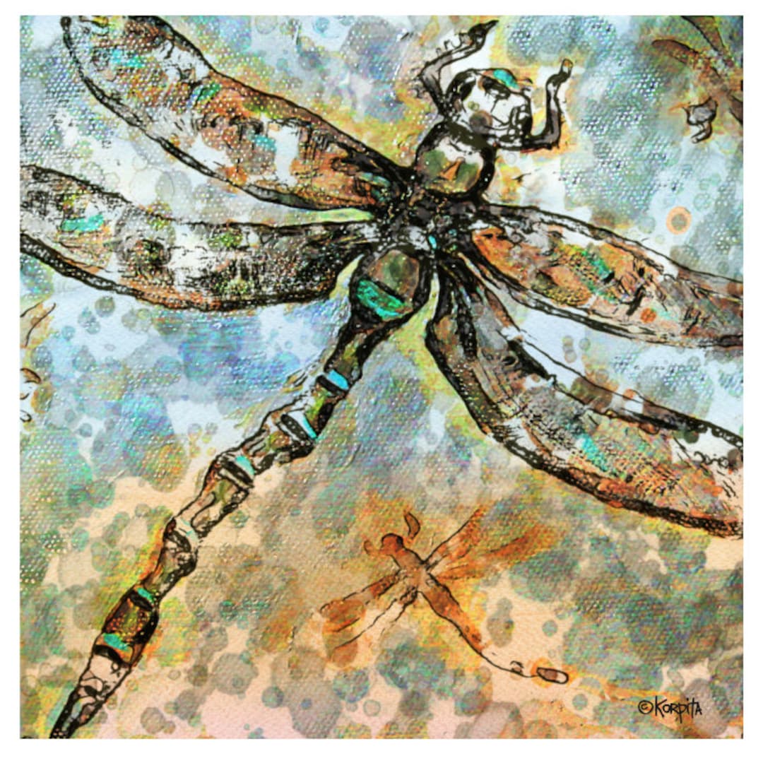 Dragonfly Painting, Dragonfly Wall Art, Dragonfly Print, Colorful ...