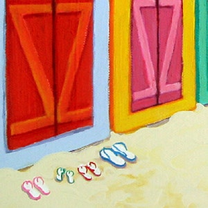 Beach Cabanas Art, Beach Huts Print, Flip Flop Art, Colorful Cabanas ...
