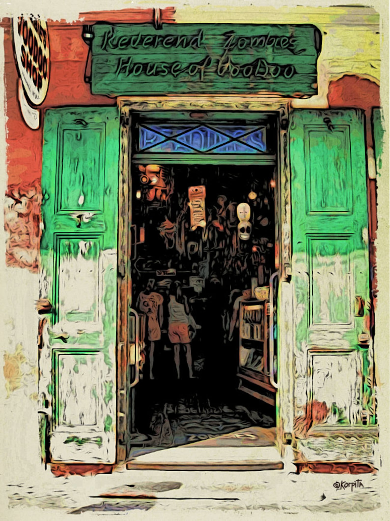Voodoo Shop, New Orleans Voodoo, Reverend Zombie Print, New Orleans Art ...