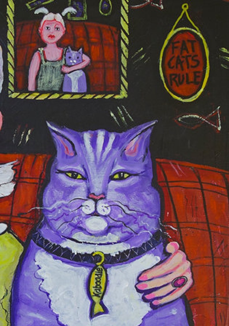 Purple Cat Fat Cat Art Funny Cat Art Cat Lover Gift - Etsy
