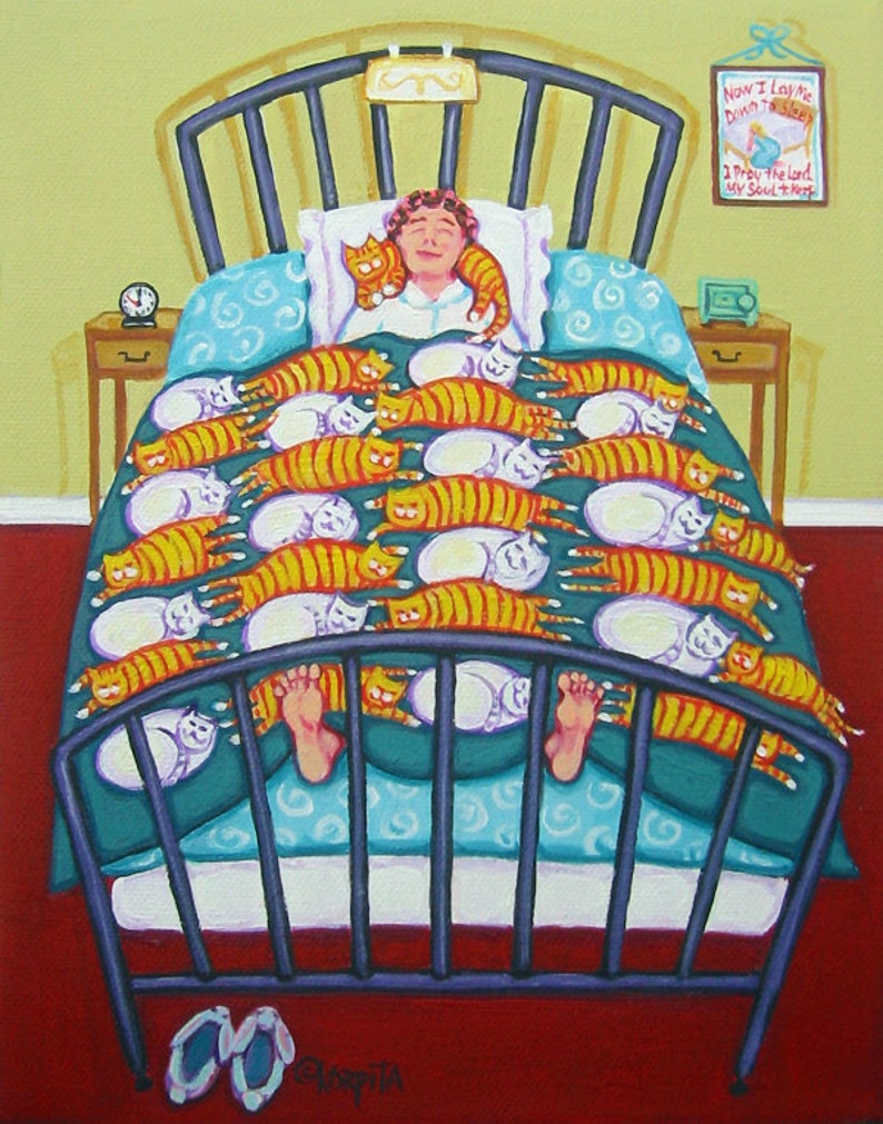 Cat Folk Art Crazy Cat Lady Orange Cat Art White Cat Art - Etsy