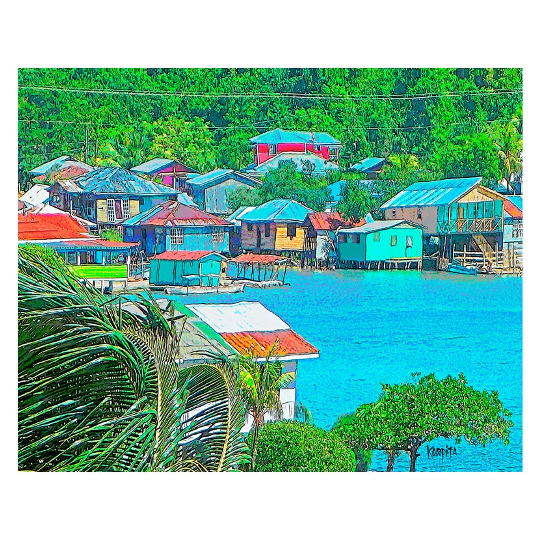 Colorful Houses, Caribbean Art, Roatan Art, Tropical Art, Coastal Art ...