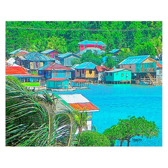 Colorful Houses Caribbean Art Roatan Art Tropical Art - Etsy