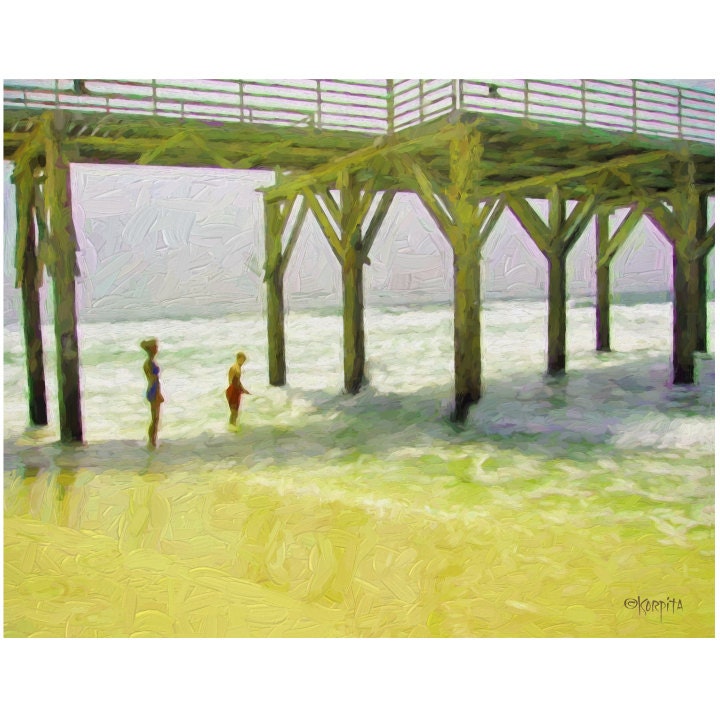 Seashore Beach Ocean Pier Woman Boy Beach Decor Beach - Etsy