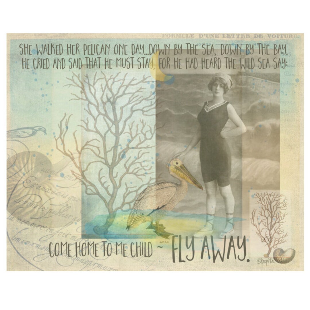 Beach Collage, Beach Art, Seascape, Pelican Art, Inspirational ...