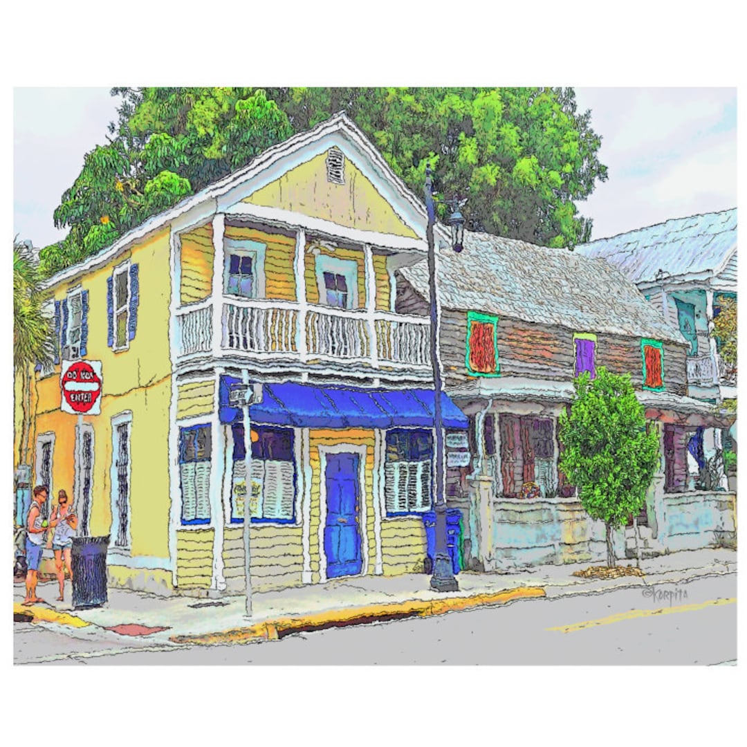Key West Art, Key West Print, Whimsical Houses, Colorful Houses, Funky ...